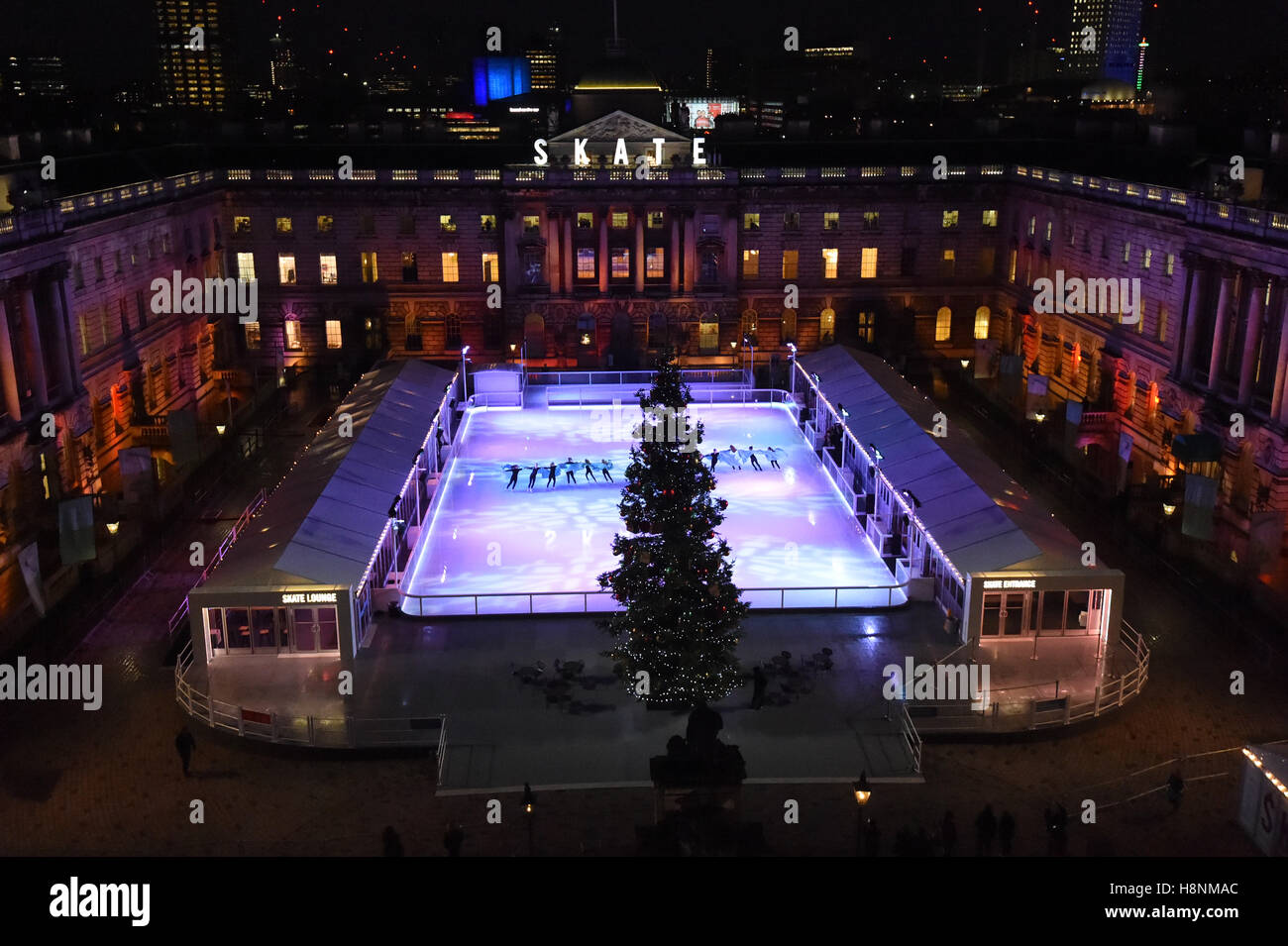 A team of 12 professional synchronised ice skaters on the ice rink at ...