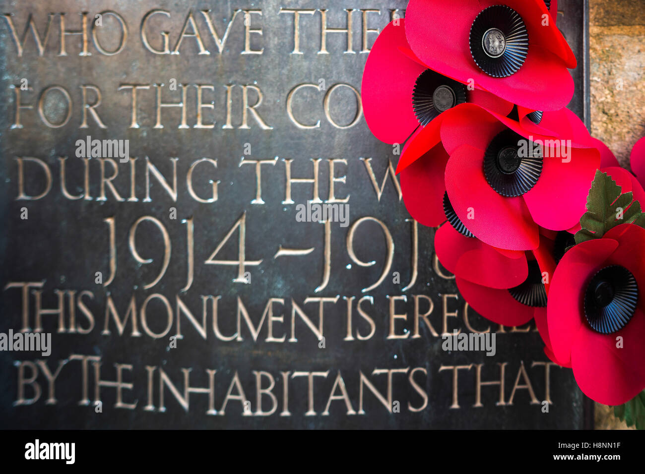 Poppies on the War Memorial on Remembrance Sunday in East Grinstead ...