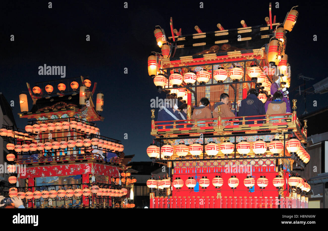 Japan, Gifu, Takayama, festival, night, procession, float, yatai Stock ...