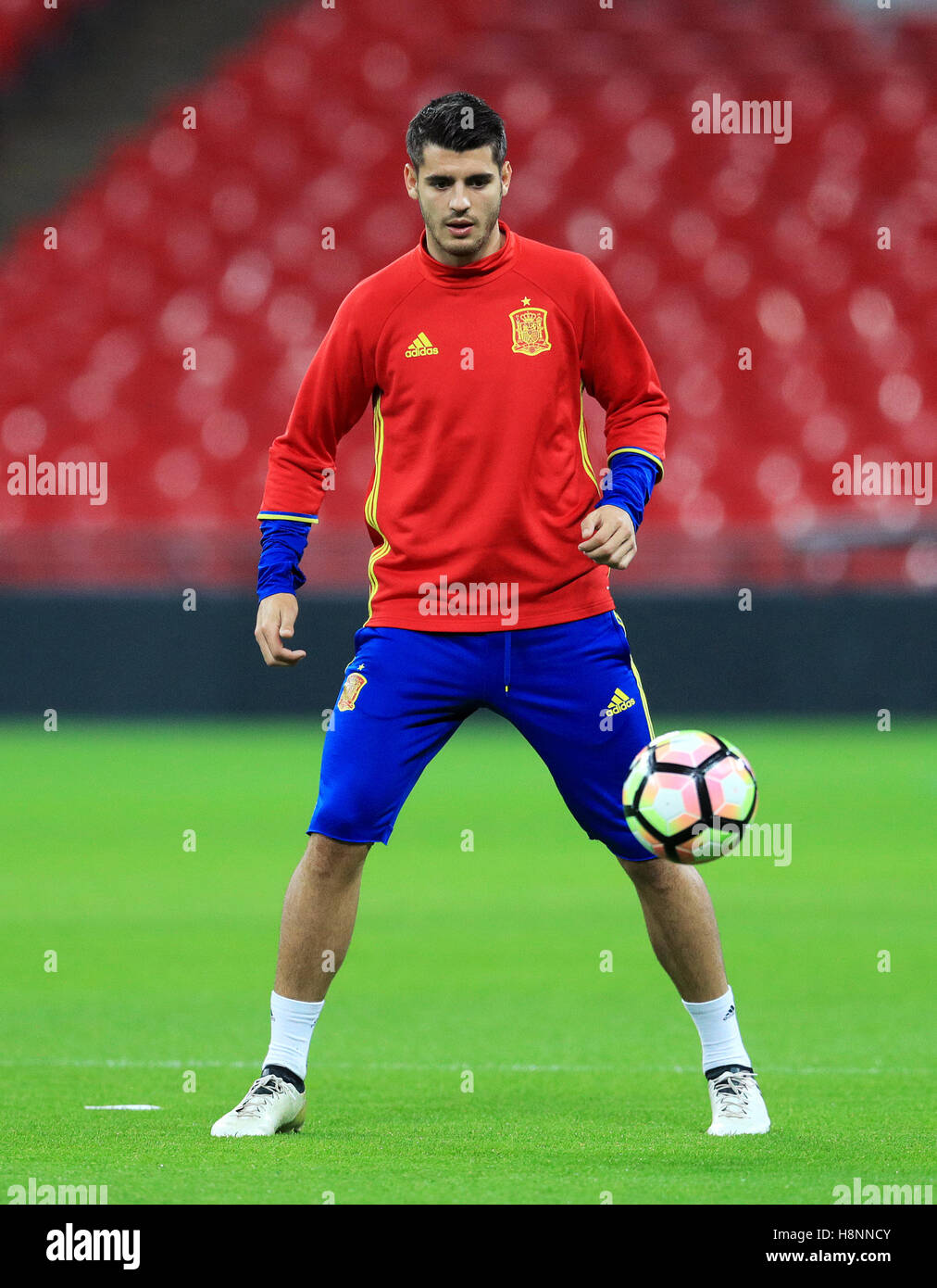 Spain's Alvaro Morata during a training session at Wembley Stadium ...