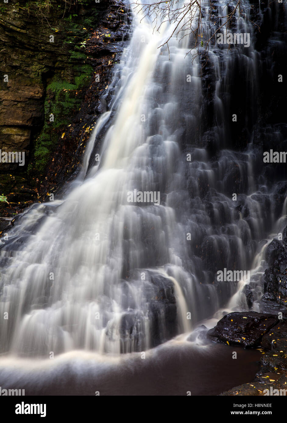 Waterfall at Hareshaw Linn near Bellingham in Northumberland, England ...