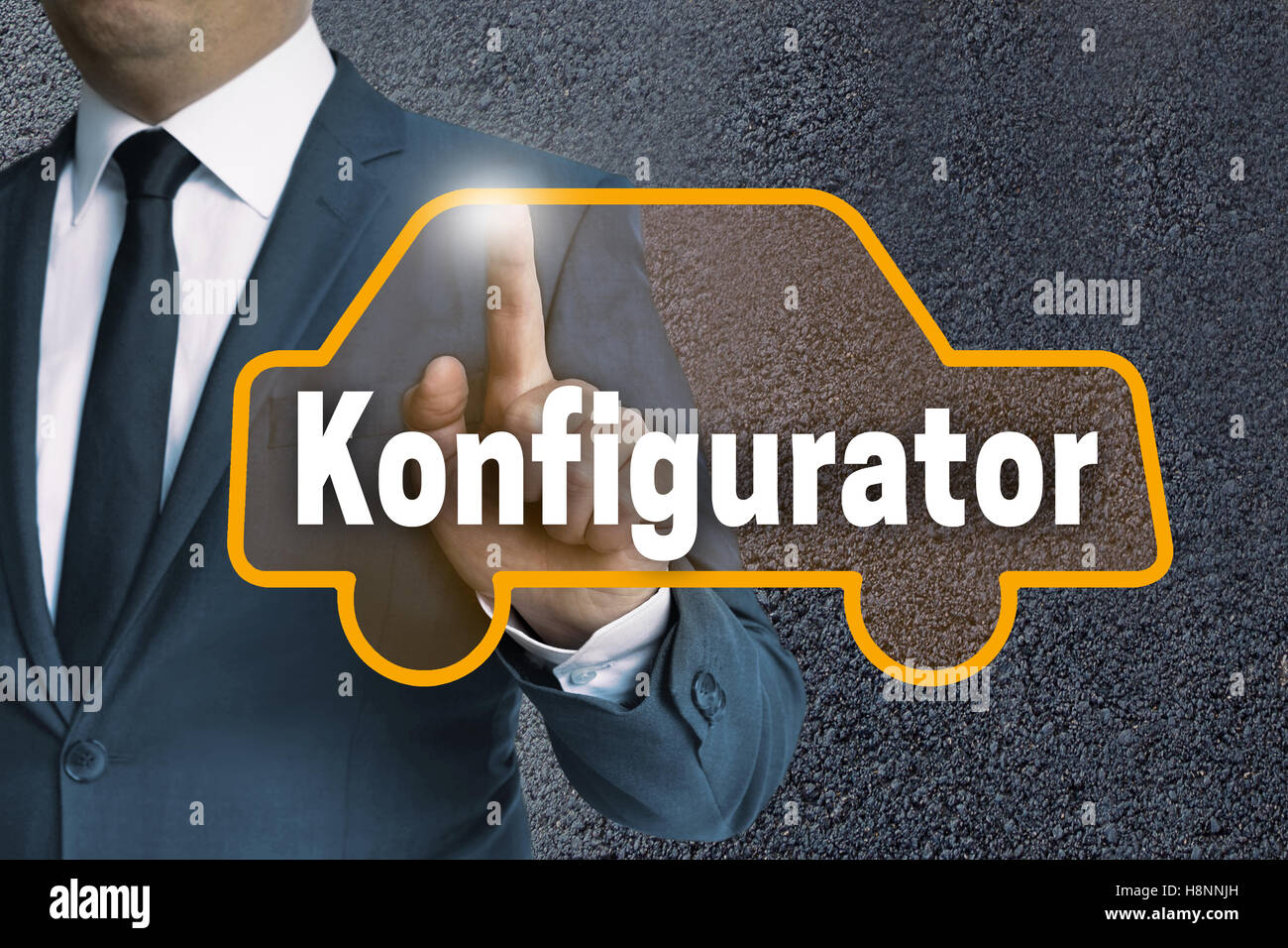 Konfigurator (in german Configurator) auto touchscreen is operated by man Stock Photo - Alamy