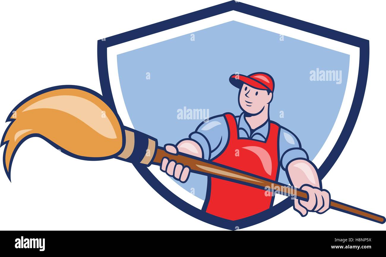 Illustration of an artist painter holding a giant paintbrush set inside ...