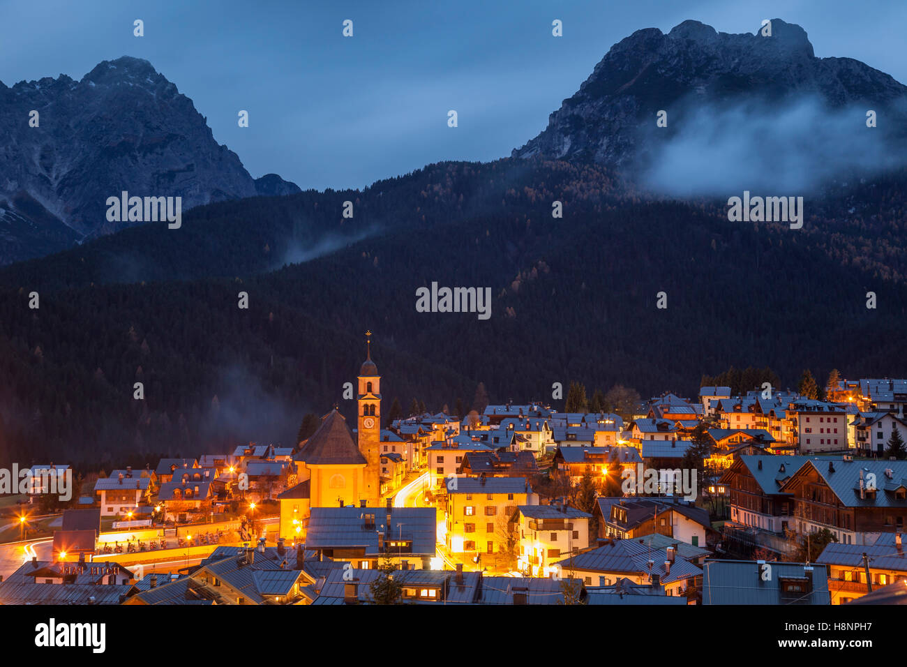 Evening in Sappada, Dolomites, Italy Stock Photo - Alamy