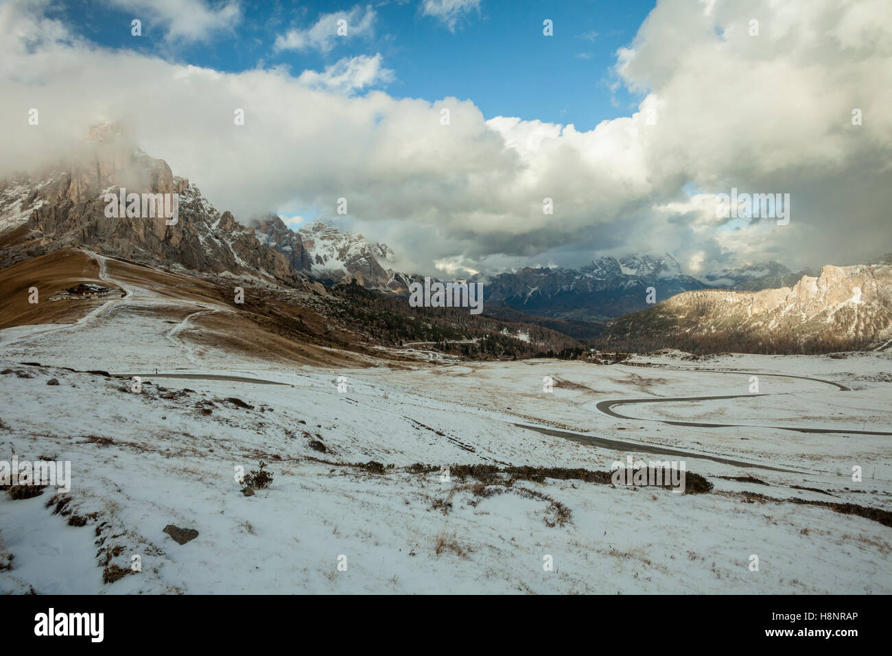Early snow at Giau pass, Dolomites, Italy Stock Photo - Alamy