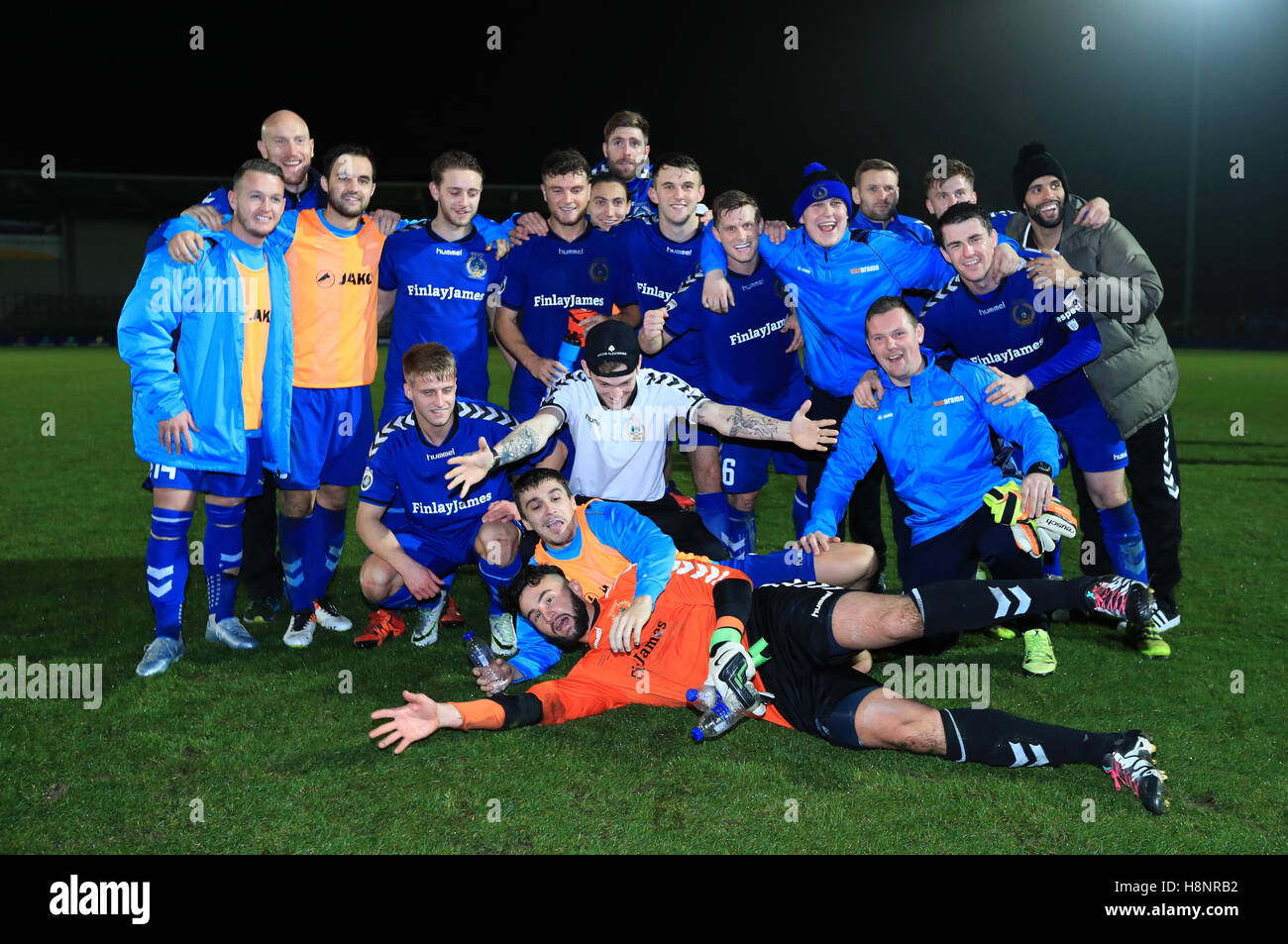Curzon Ashton players celebrate after the final whistle during the ...
