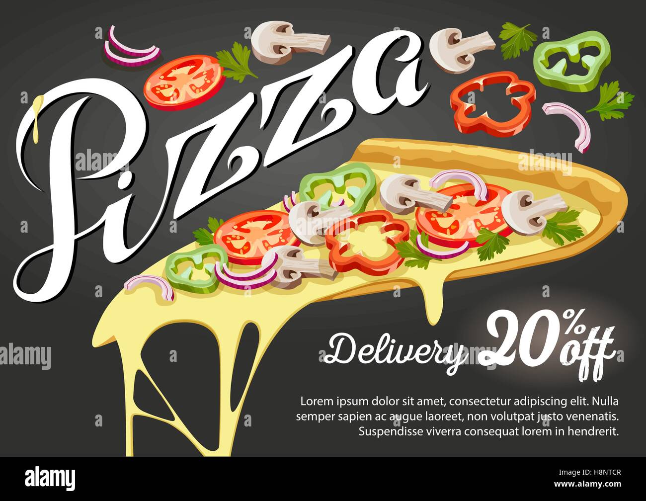 vegetarian Italian pizza vector. A slice of pizza for the design of ...