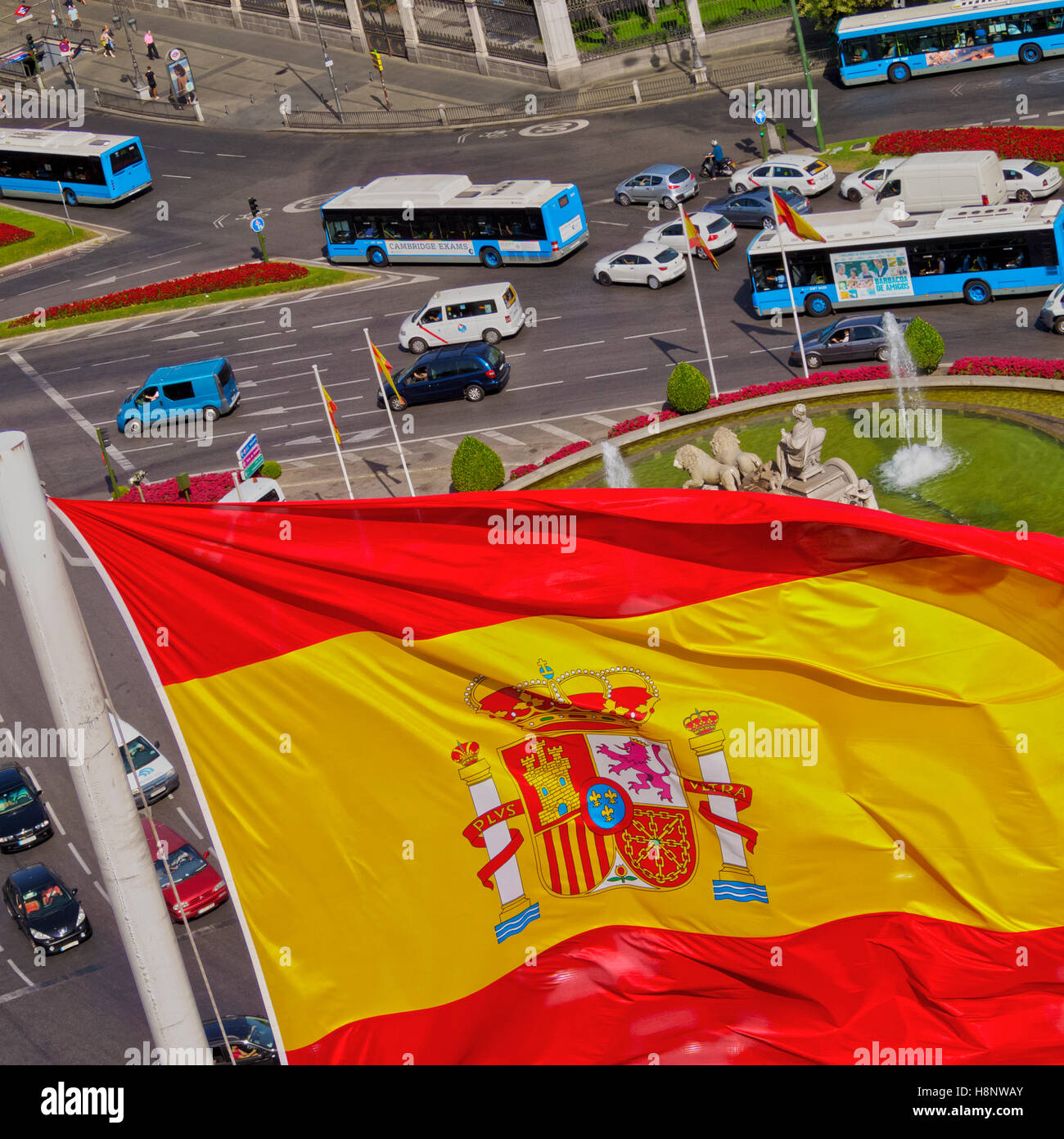 Spain, Madrid, Elevated view of the Plaza de Cibeles seen from the ...