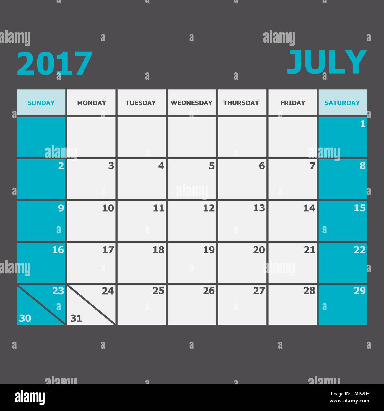July 2017 calendar week starts on Sunday, stock vector Stock Vector ...