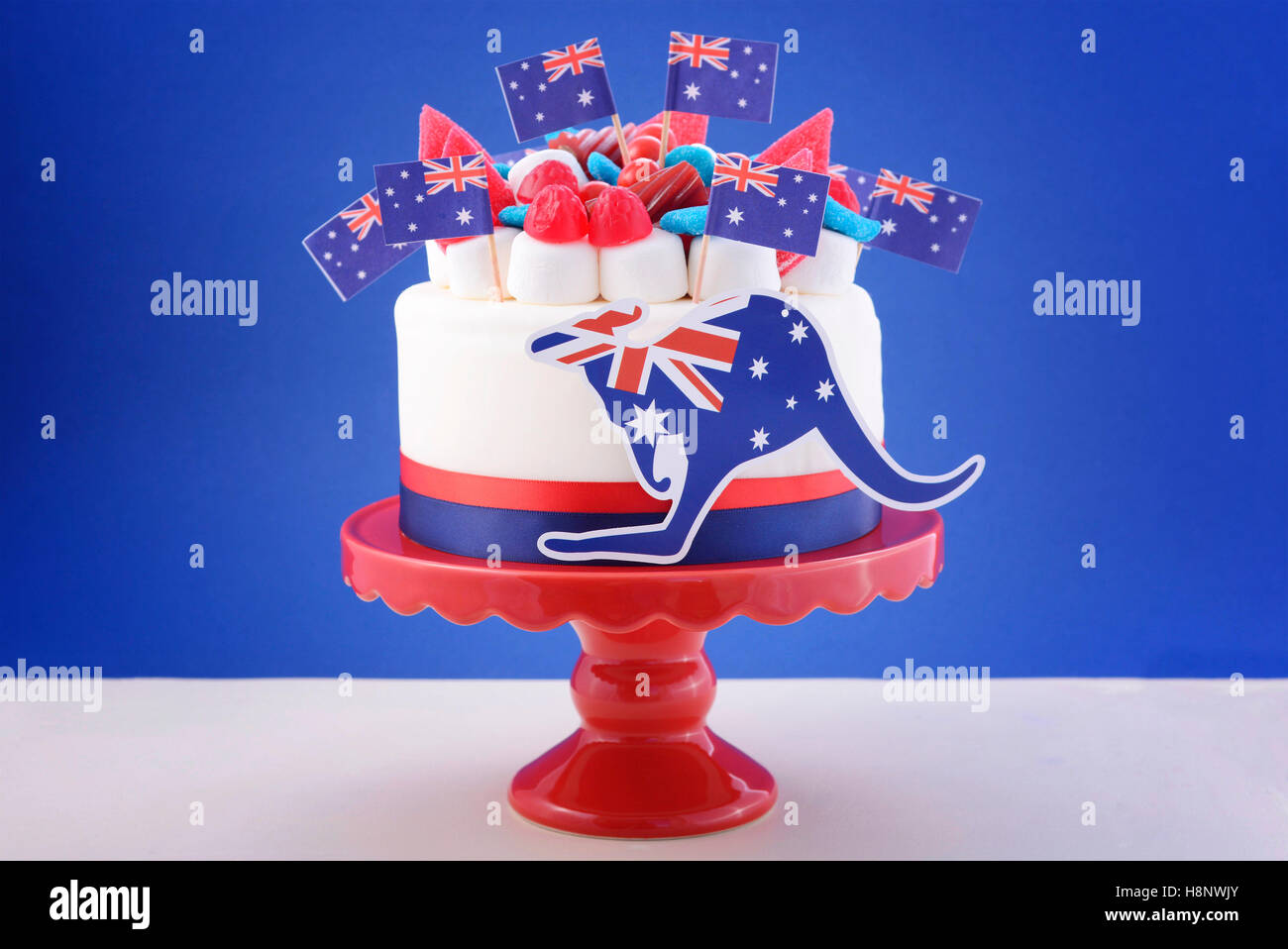Happy Australia Day celebration cake with flags, marshmallow and candy ...