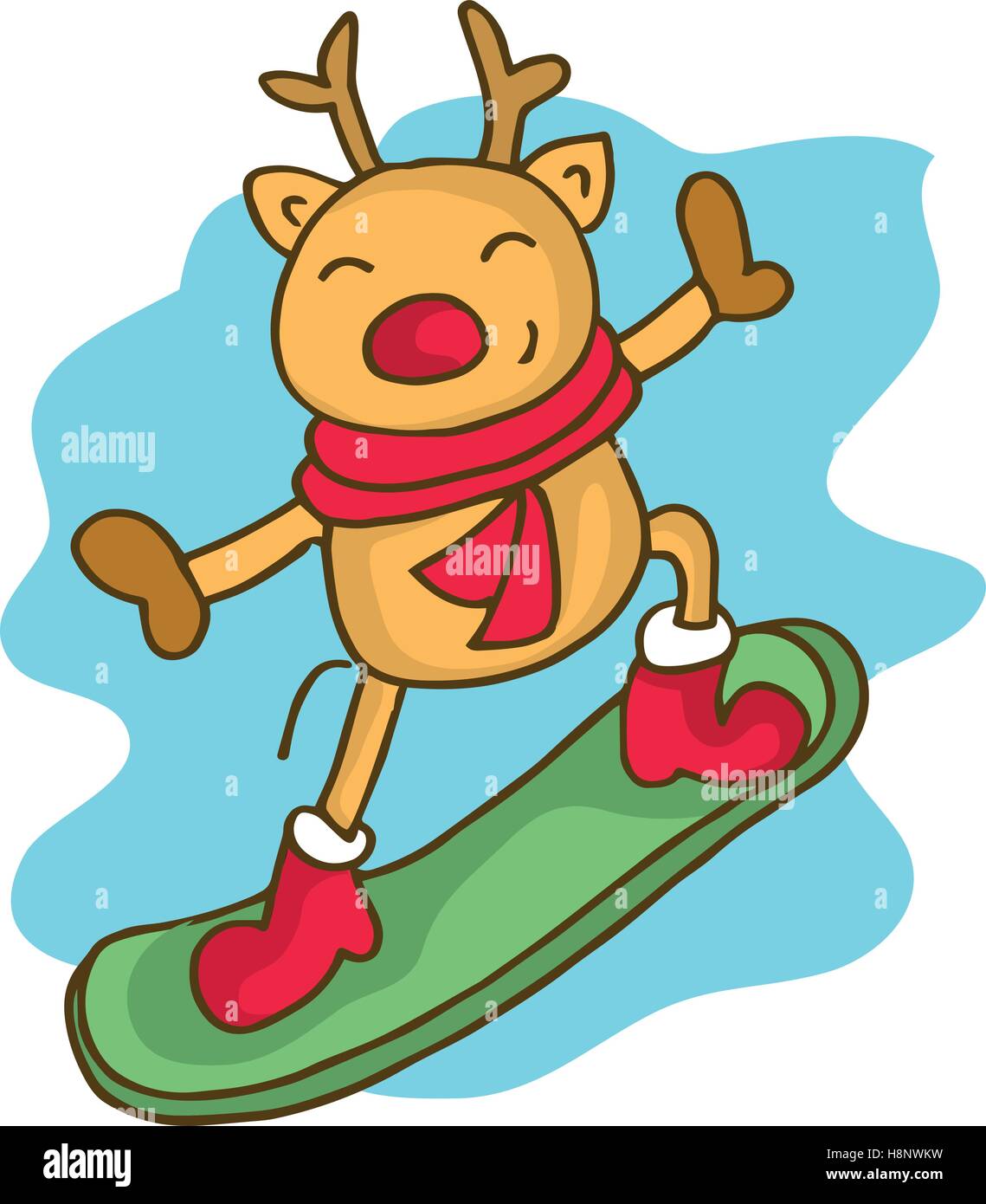 Cartoon reindeer on snowboard Christmas Stock Vector Image & Art - Alamy