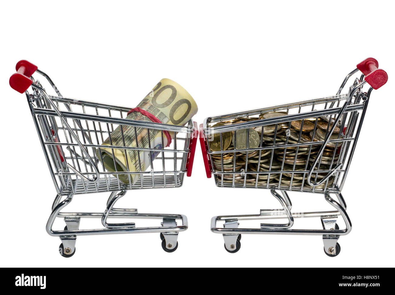 Shopping Cart with money isolated on white background Stock Photo - Alamy