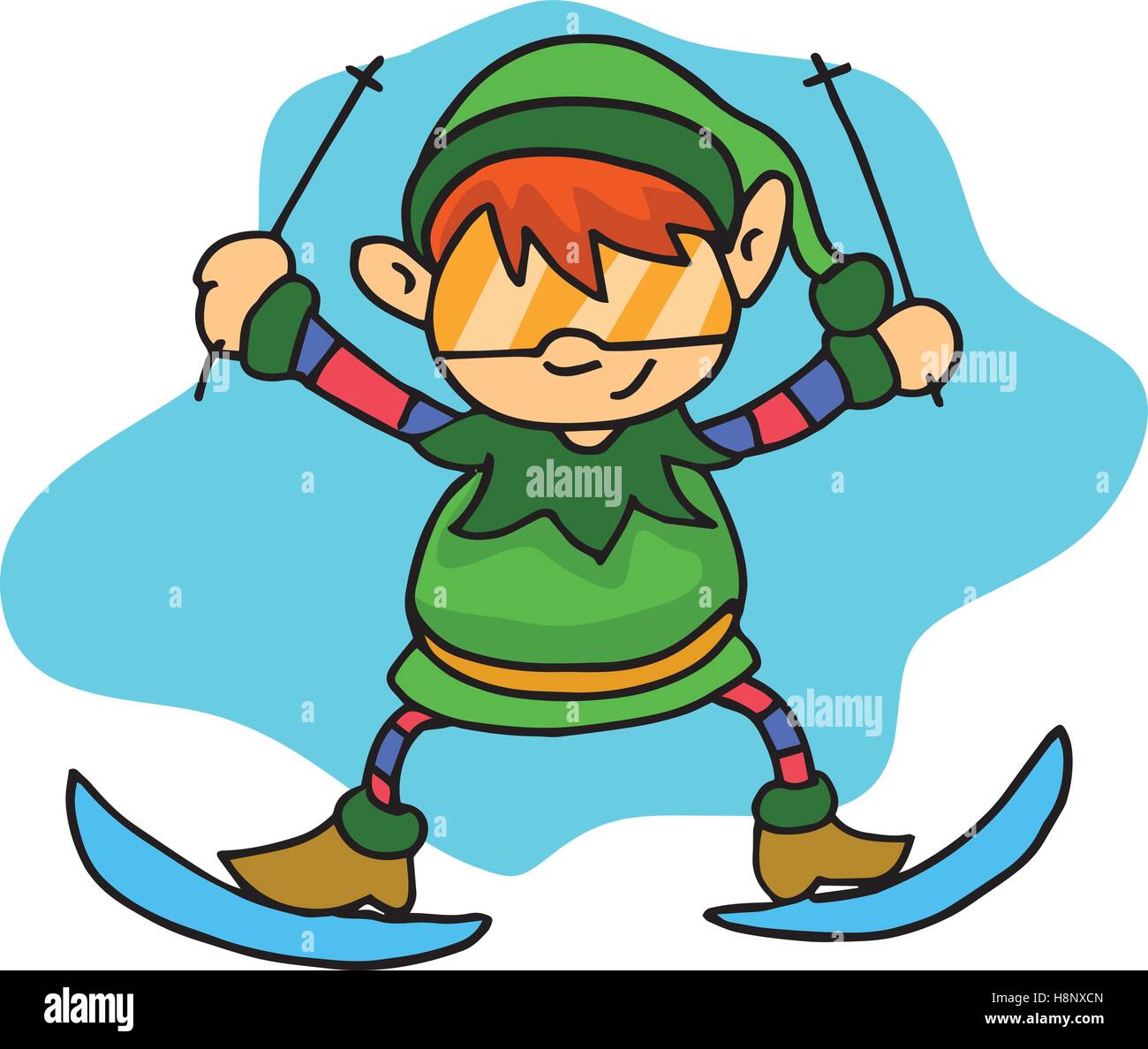 Happy elf skiing Christmas theme Stock Vector Image & Art - Alamy