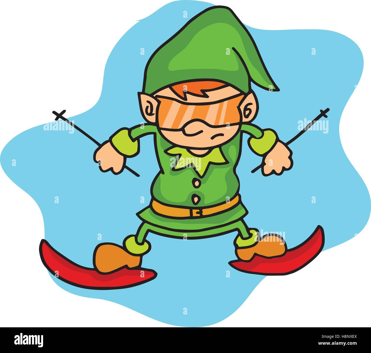 Elf playing ski on winter Christmas Stock Vector Image & Art - Alamy