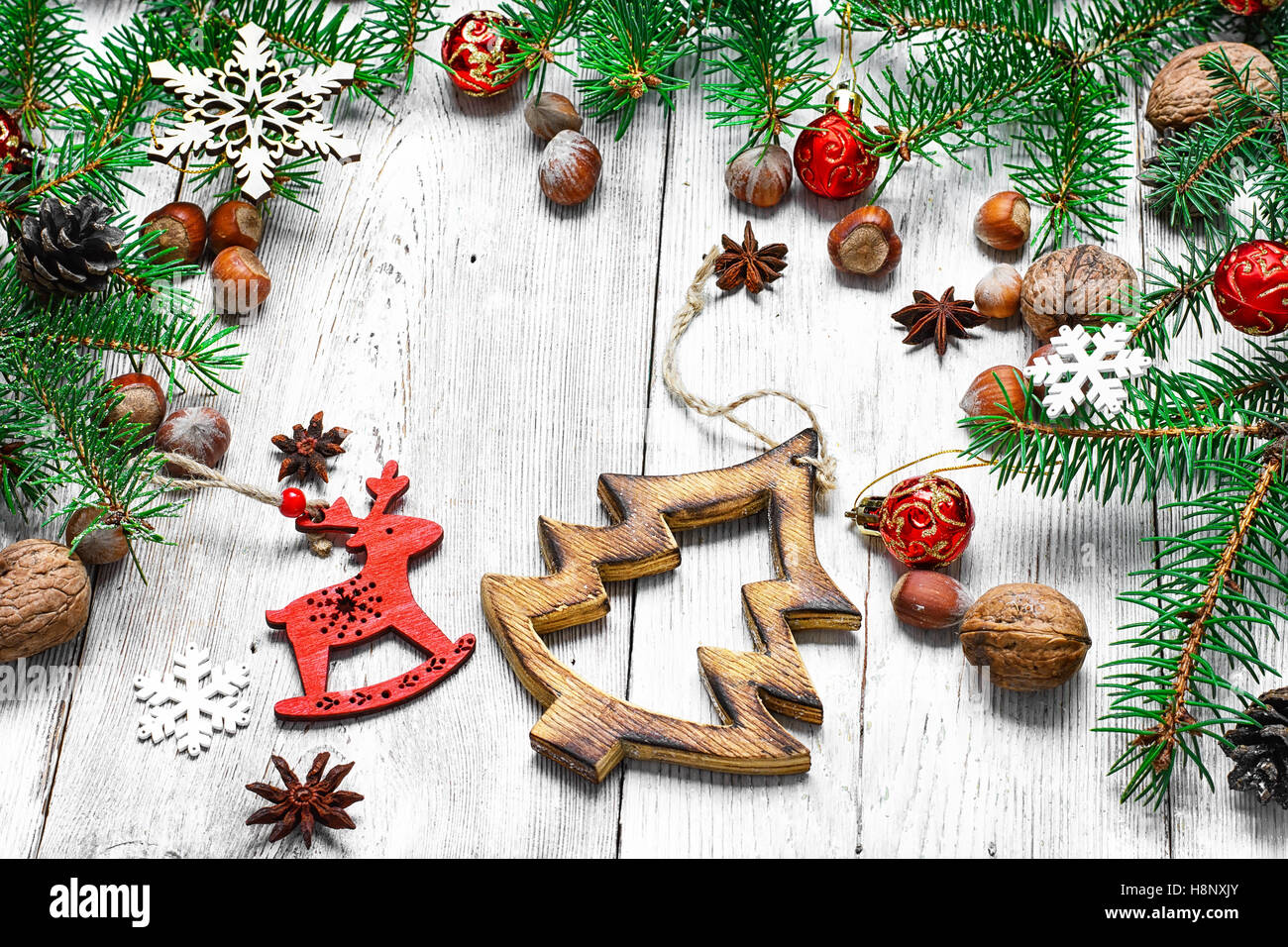 Handmade decorative Christmas tree, and xmas paraphernalia Stock Photo ...