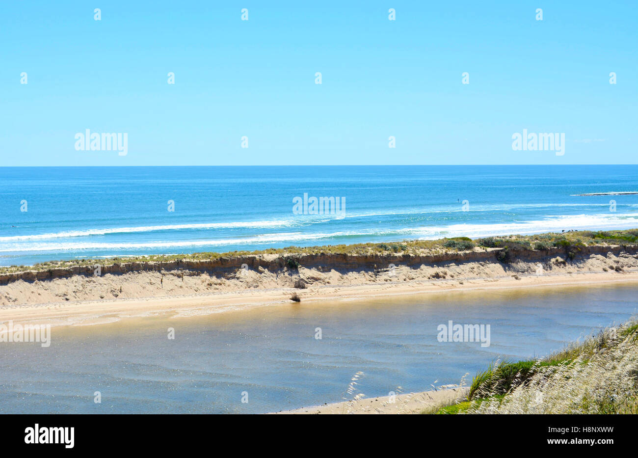 Beautiful scenic coastline estuary where Onkaparinga River flows into ...