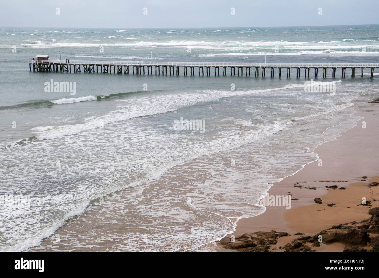 Jetty at Queenscliff, Victoria, extending out into Port Phillip Bay ...