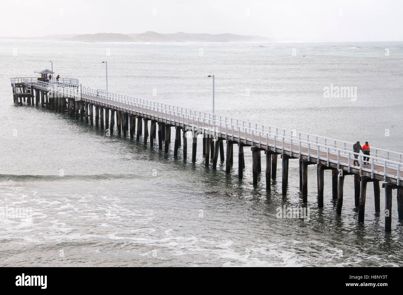 Jetty at Queenscliff, Victoria, extending out into Port Phillip Bay ...