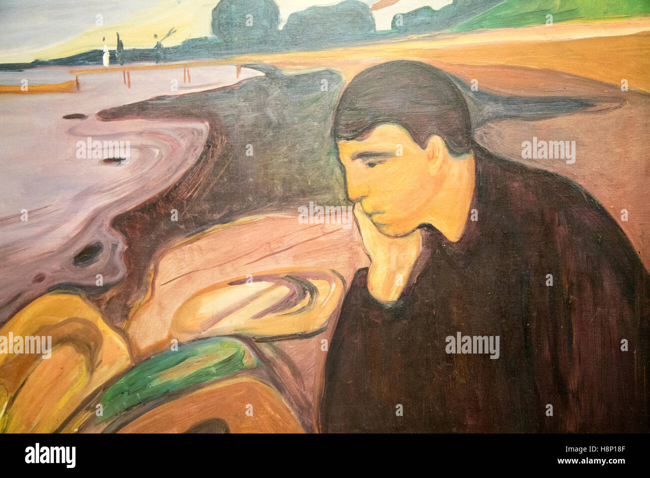 'Melancholy' 1894-96 oil painting on canvas by Edvard Munch 1863-1944, Kode 3 art gallery Bergen ...