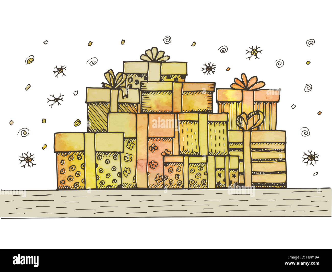 Hand - drawn pile of Christmas gifts on white background Stock Vector ...