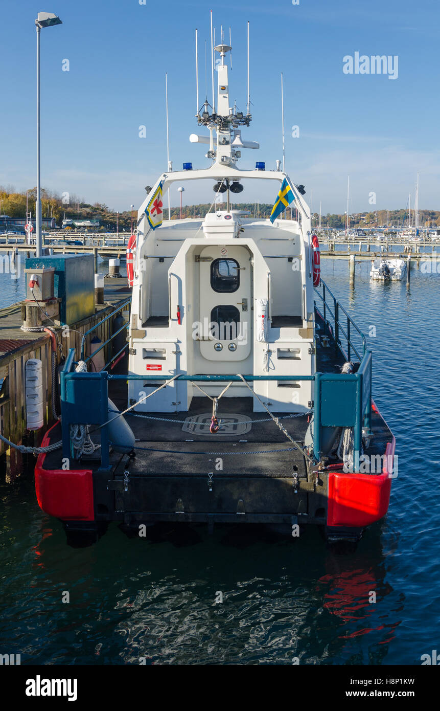 the boat from sweden sea rescue is in the harbour ready to help Stock ...