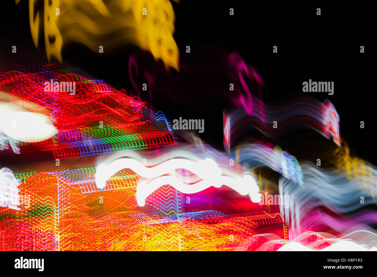 Motion blur neon street signs at night Stock Photo - Alamy