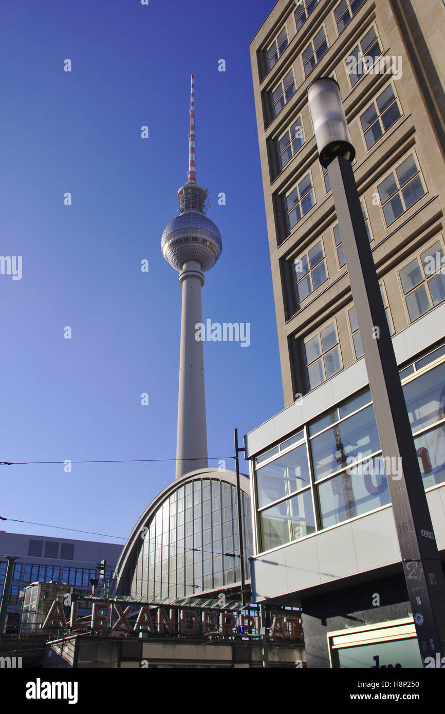 Berlin Alexanderplatz (S-Bahn train station) and Fernsehturm Stock ...