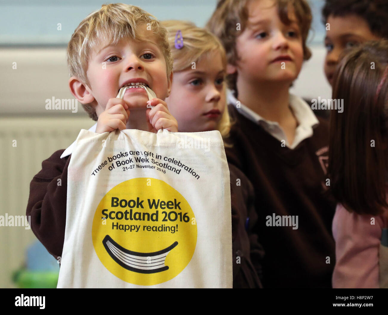Primary one children including Zac(left) await the arrival of Bookbug ...