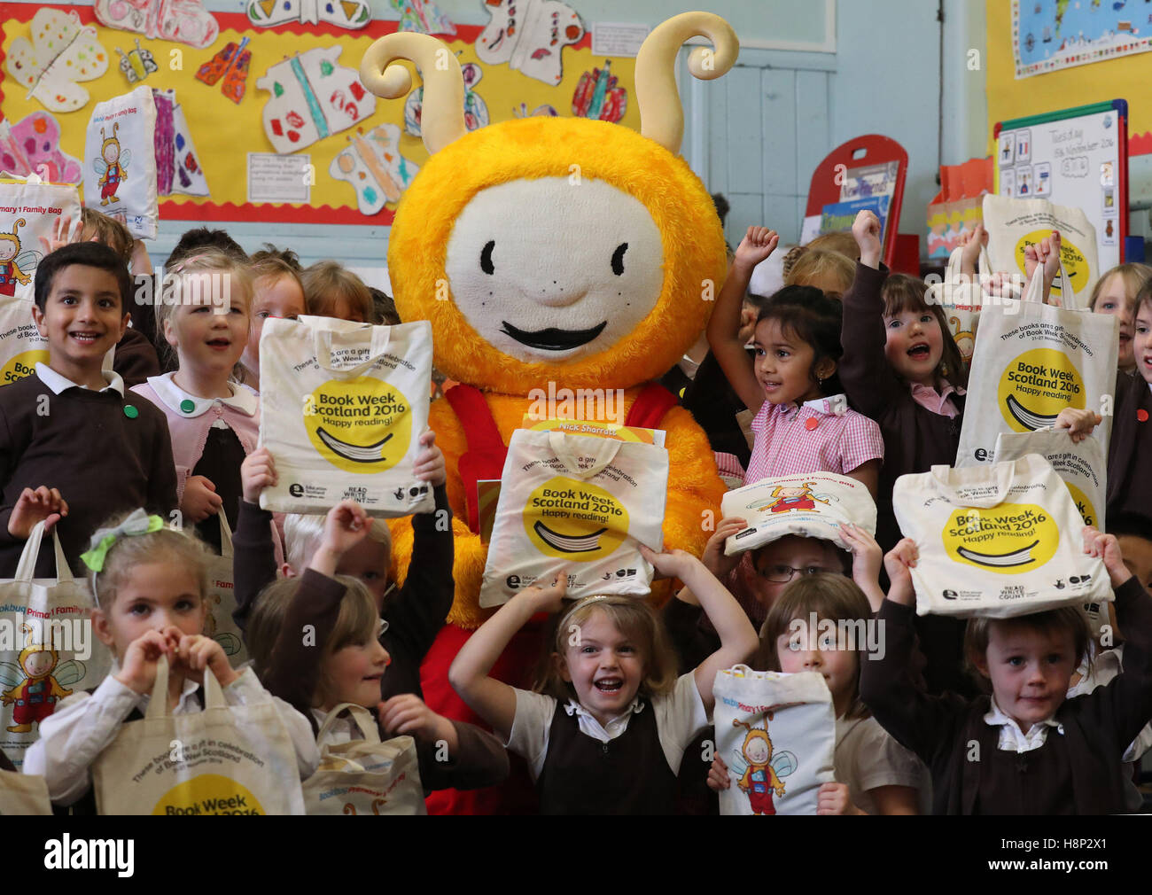 Primary one children with their gifts from Bookbug at Roseburn Primary ...