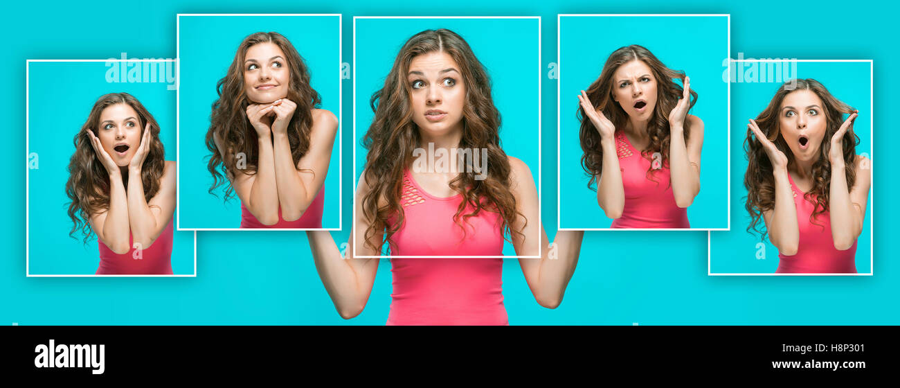 Portrait of young woman with shocked facial expression Stock Photo - Alamy