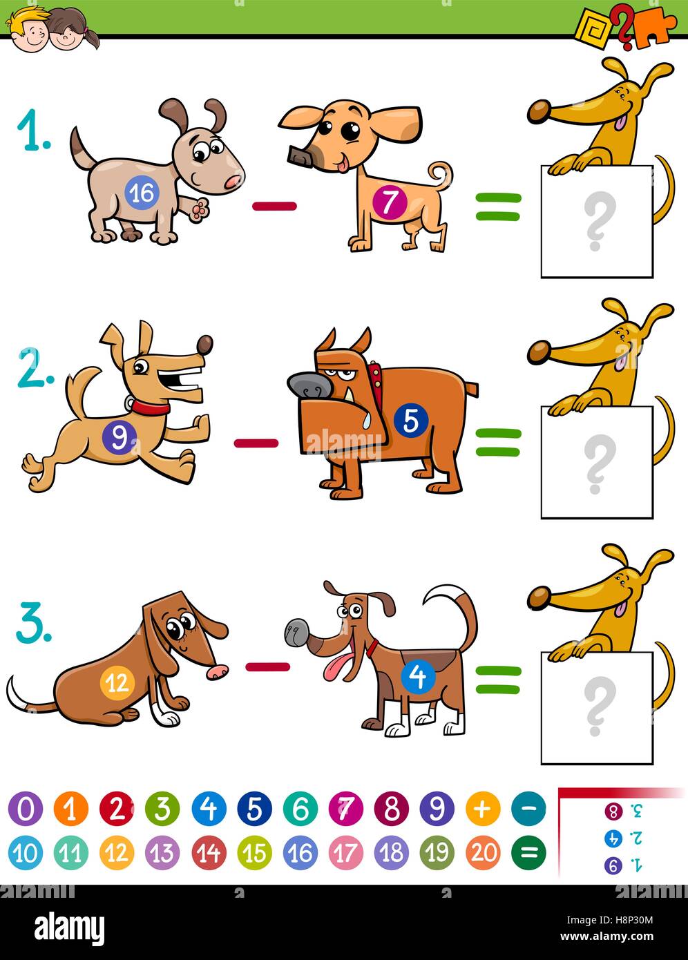 Cartoon Illustration of Educational Mathematical Subtraction Activity ...