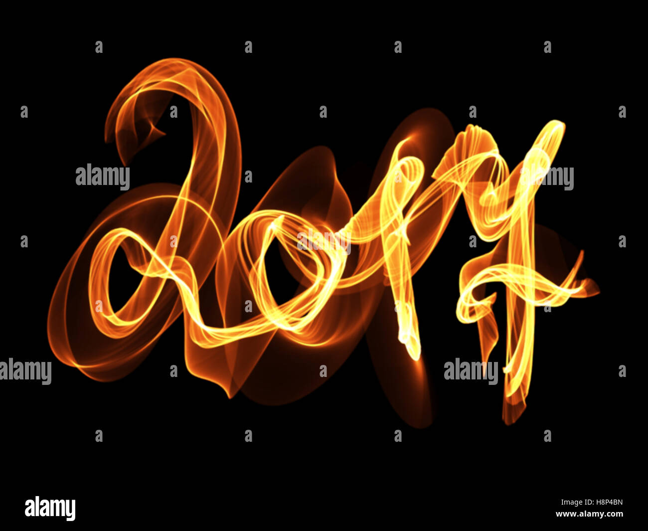 Happy new year 2017 isolated numbers lettering written with fire flame ...