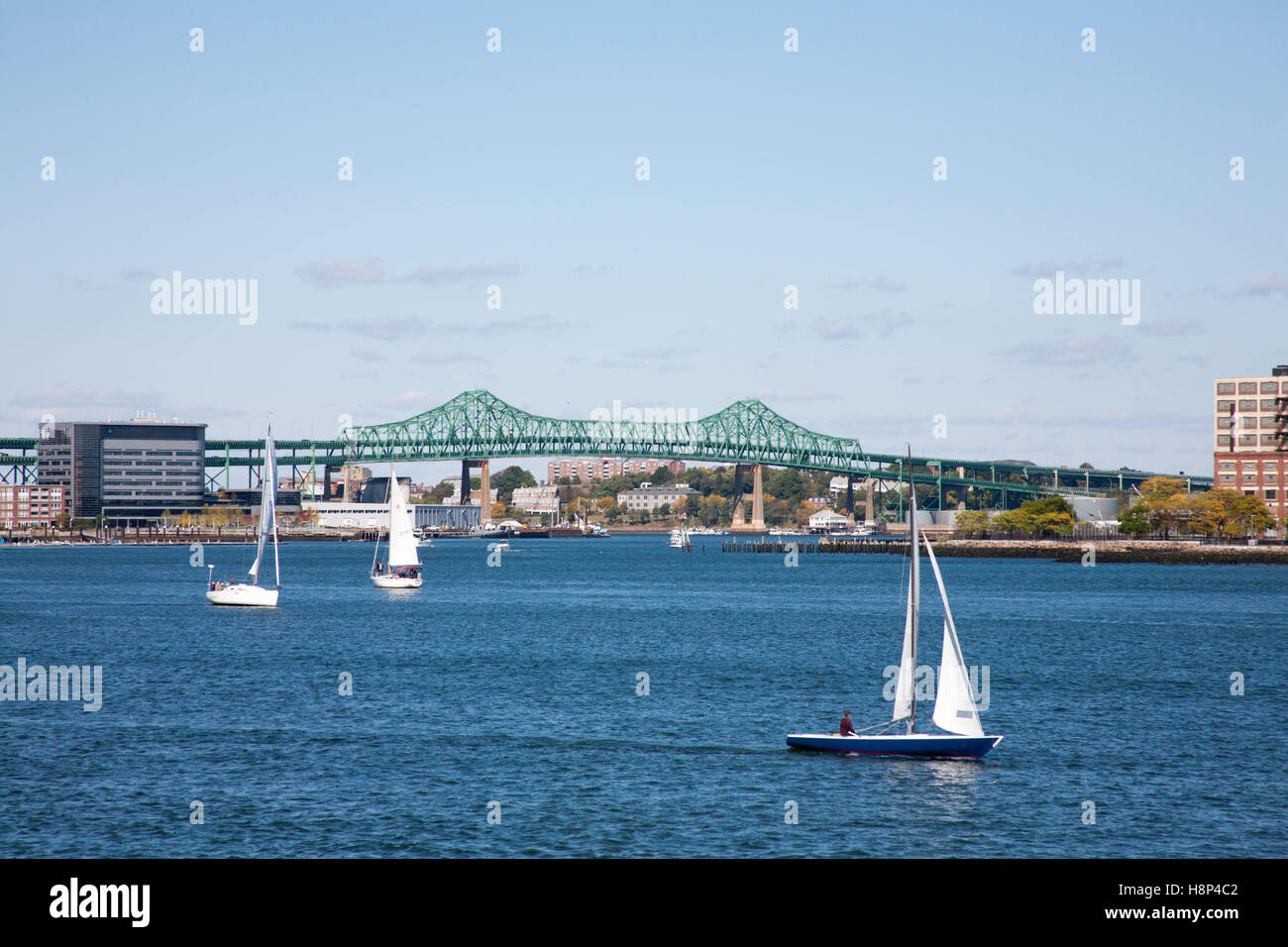 The Charlestown Bridge at the mouth of the Charles River Boston ...