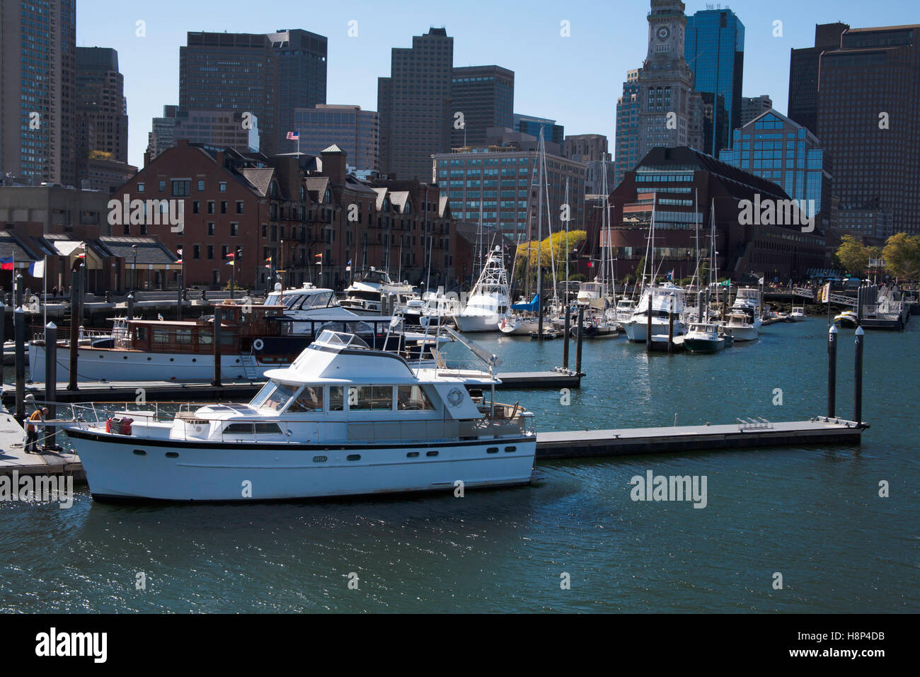 Yachts and motorboats moored by The Waterfront Boston Massachusetts USA ...