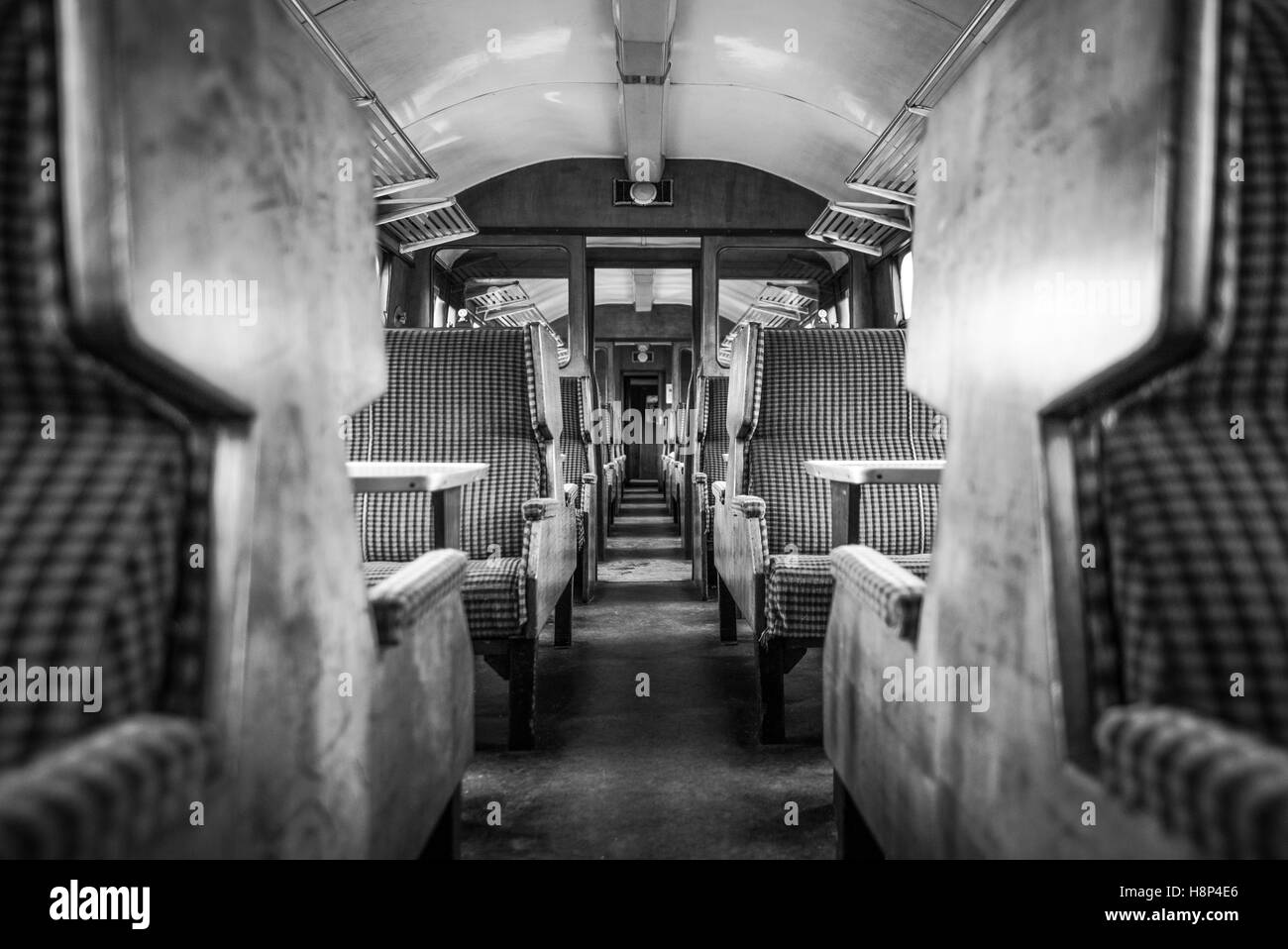 Empty carriage in mono on the 'Remembrance' Steam train, from Oxenhope ...