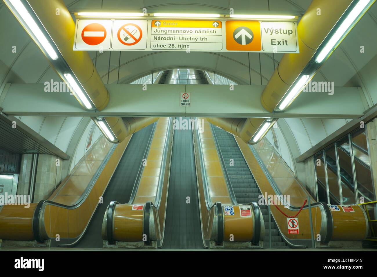 Escalators at Mustek Metro Station, Prague Stock Photo - Alamy