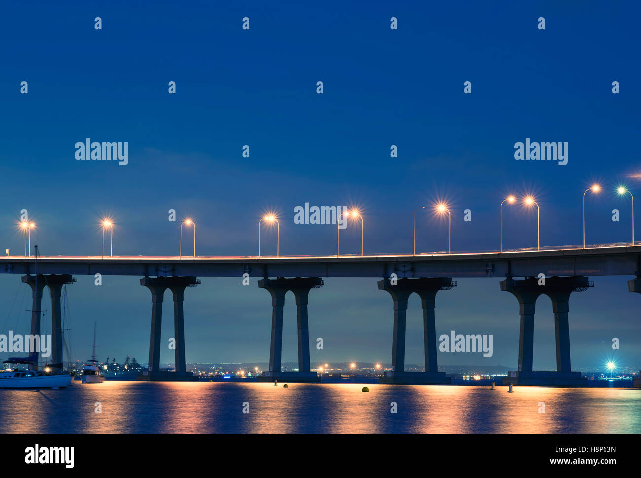 The Coronado Bridge and San Diego Bay viewed at night. Coronado ...