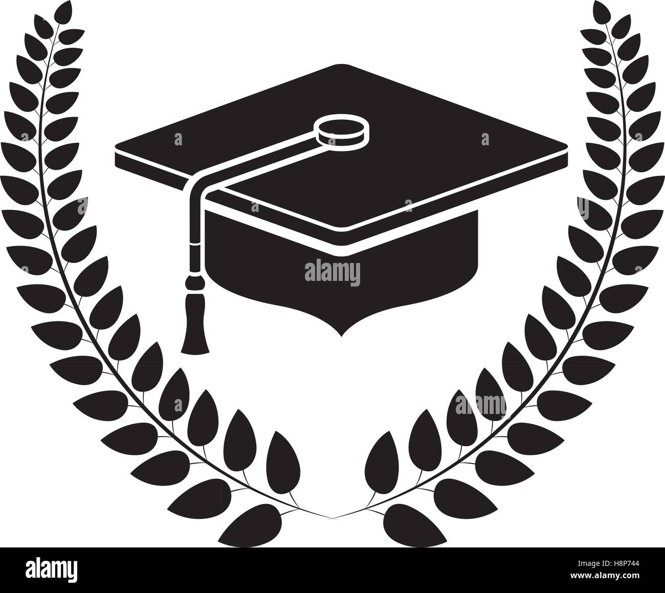 Graduation cap inside wreath icon. Graduation university education and ...