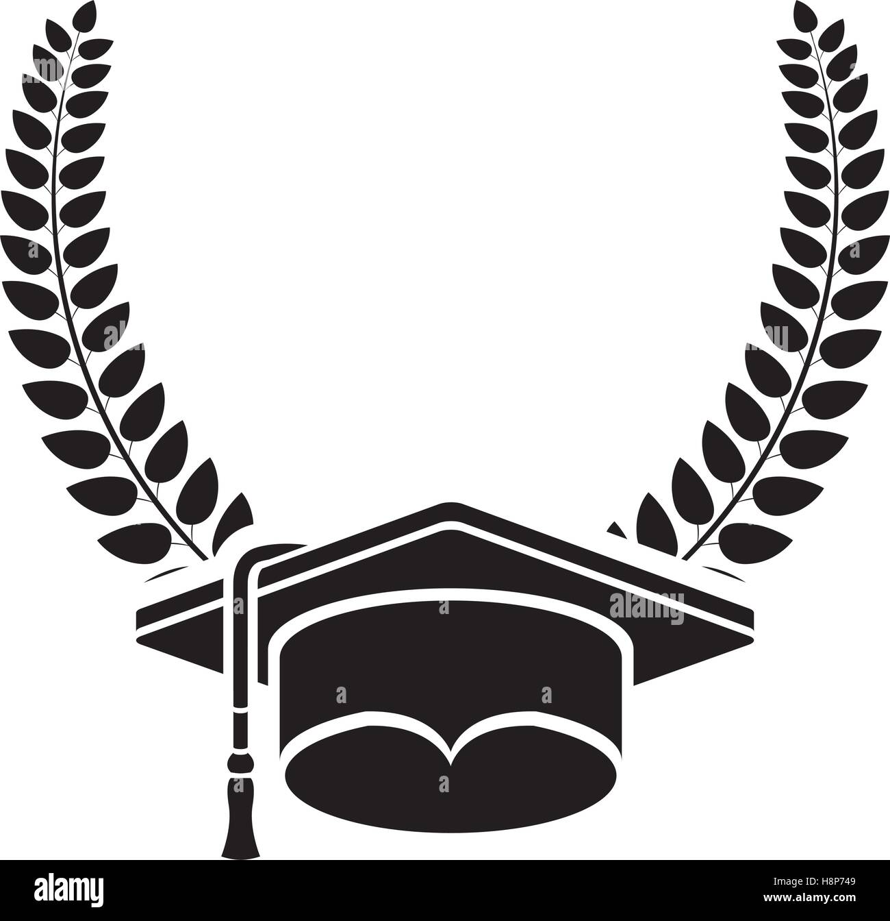 Graduation cap inside wreath icon. Graduation university education and ...