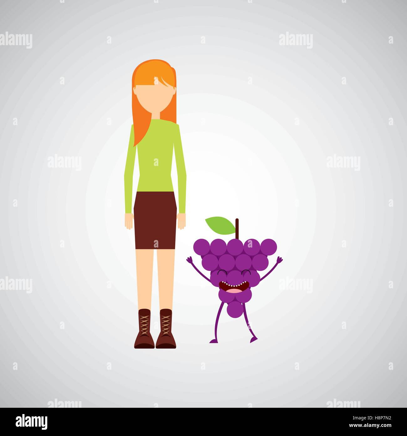 girl cartoon and grape cute fruit icon vector illustration eps 10 Stock ...