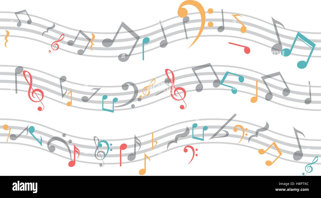 Music note icon. Sound melody pentagram and musical theme. Isolated ...