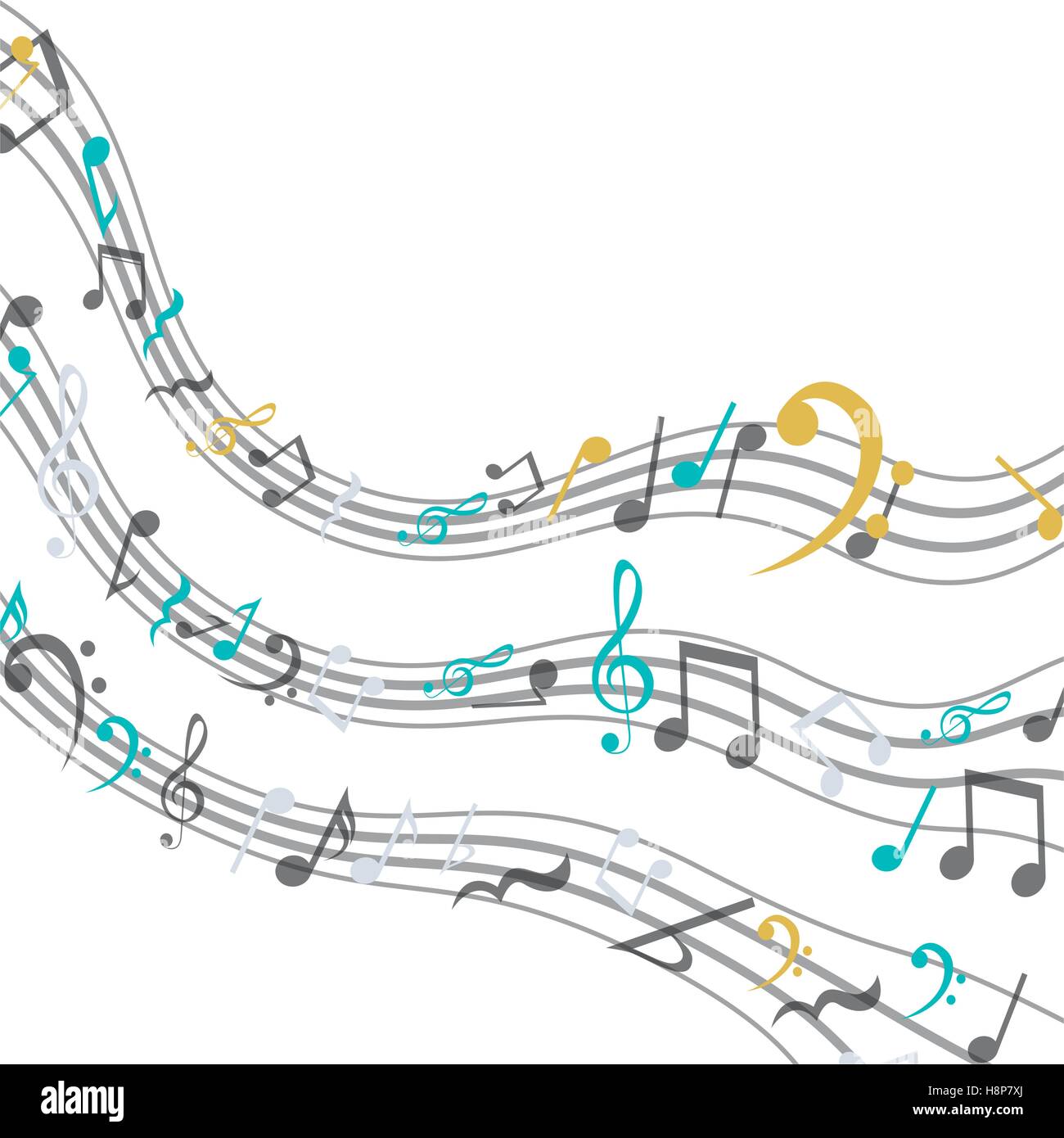 Music note icon. Sound melody pentagram and musical theme. Isolated ...