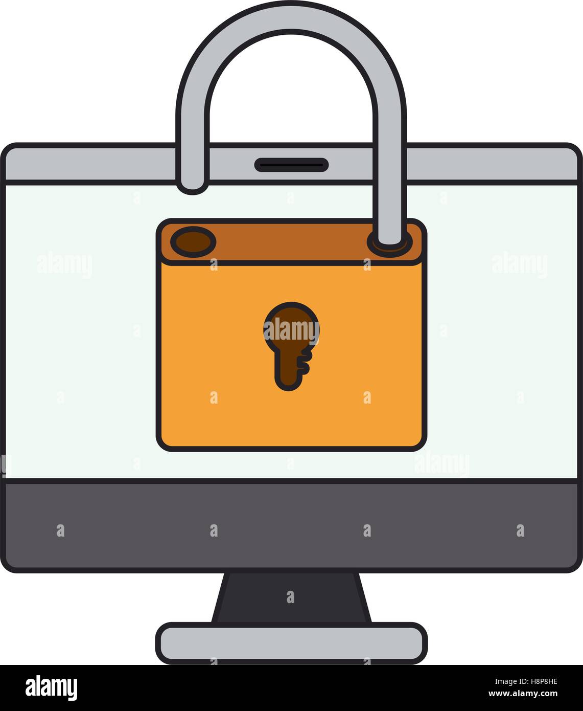 Padlock and computer icon. Security system warning and protection theme ...