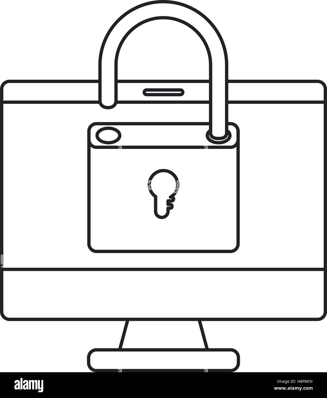Padlock and computer icon. Security system warning and protection theme ...