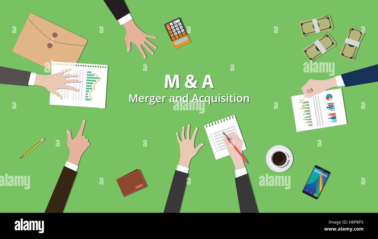 m and a merger acquisition concept illustration team work together on ...