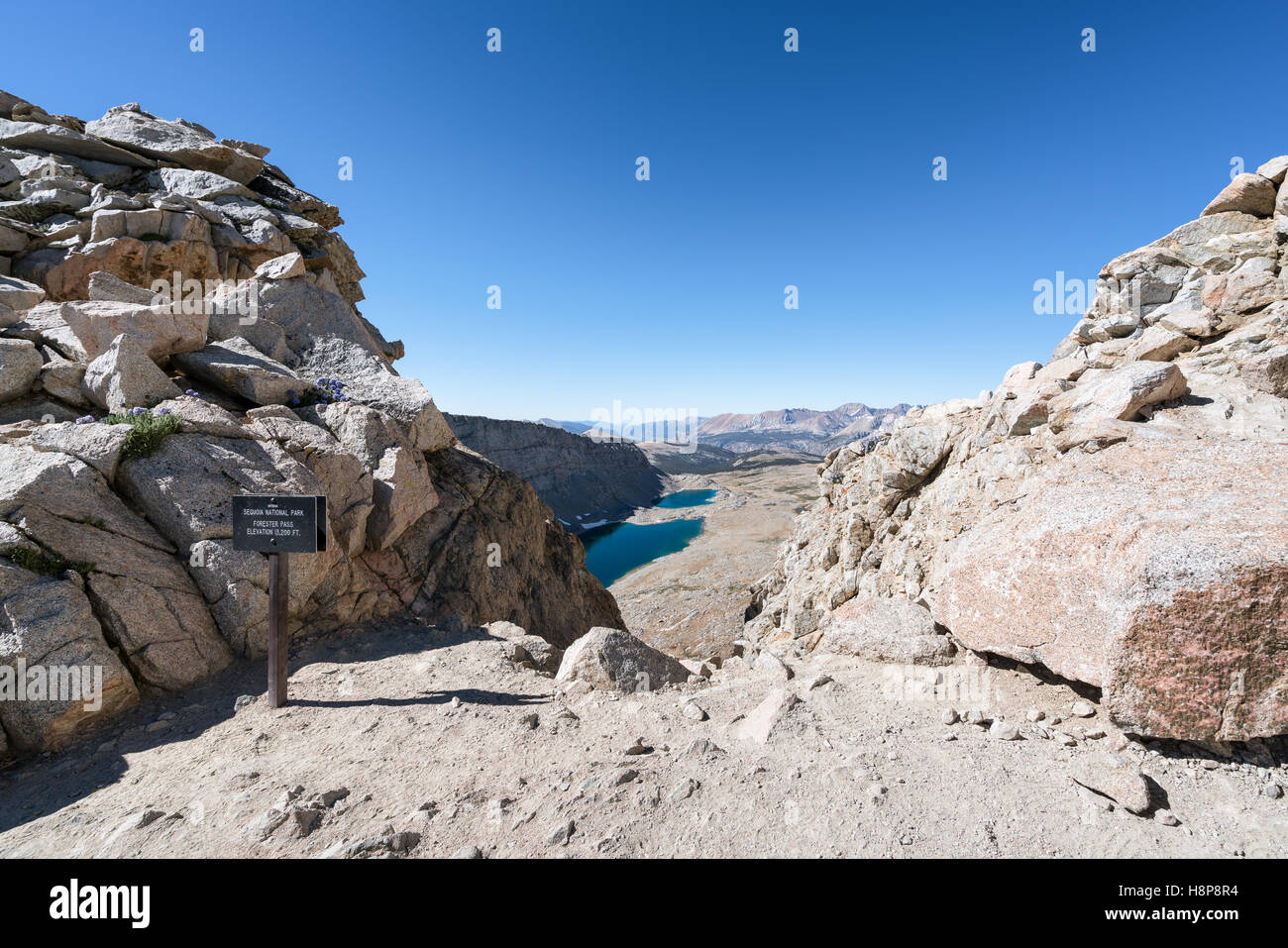At the summit of Forester Pass, Kings Canyon National Park, Sierra ...