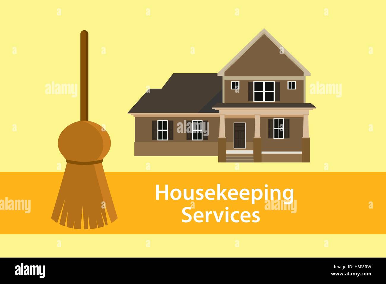 house keeping services illustration concept poster with broom and home ...