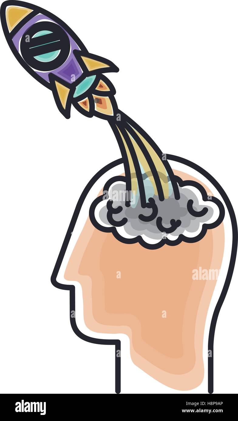 Rocket and head draw icon. Big idea creativity imagination and ...