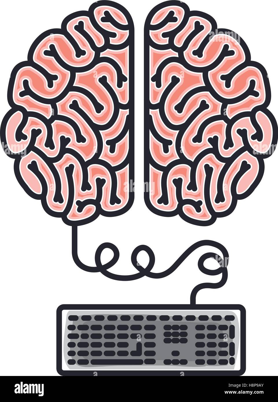 Brain and keyboard draw icon. Big idea creativity imagination and ...