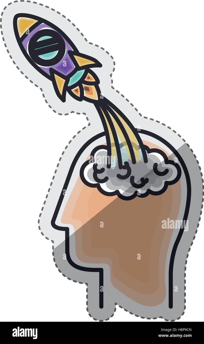 Rocket and head draw icon. Big idea creativity imagination and ...